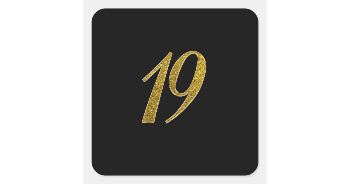 Gold Glitter Number 19 Square Sticker | Zazzle