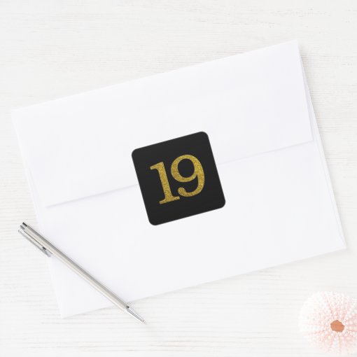 Gold Glitter Number 19 Wide Font Square Sticker | Zazzle
