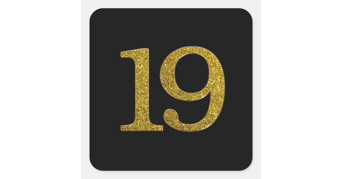 Gold Glitter Number 19 Wide Font Square Sticker | Zazzle
