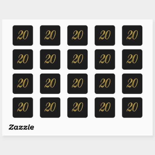 Gold Glitter Number 20 Square Sticker | Zazzle