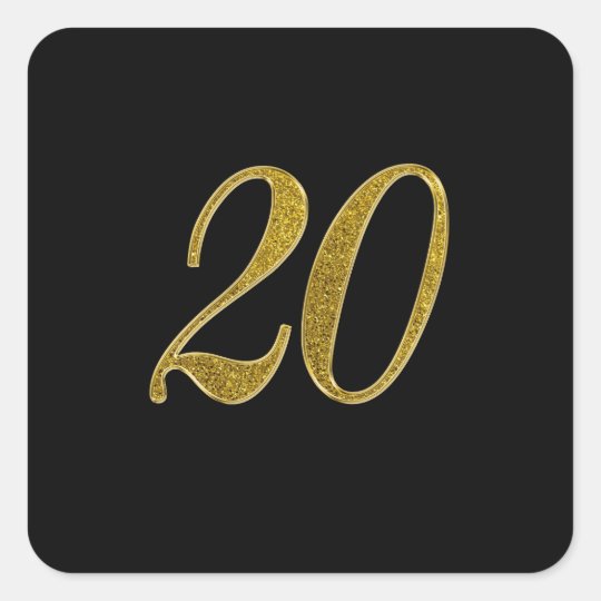 Gold Glitter Number 20 Square Sticker | Zazzle.com