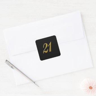 Gold Glitter Number 21 Square Sticker | Zazzle