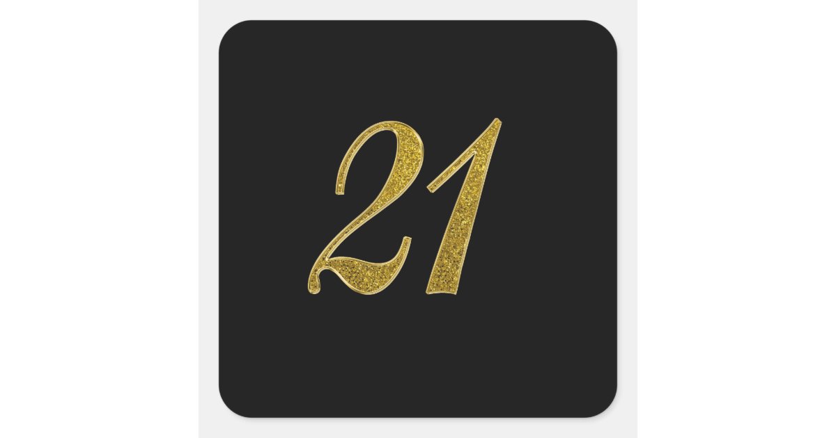 Gold Glitter Number 21 Square Sticker | Zazzle