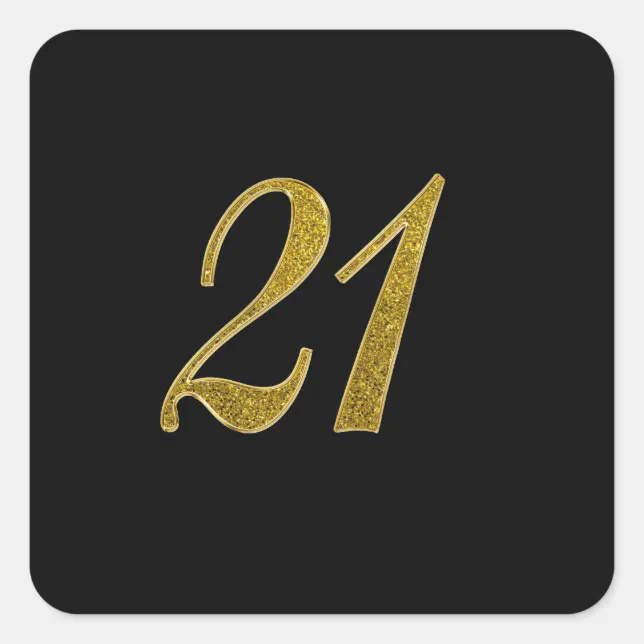 Gold Glitter Number 21 Square Sticker | Zazzle