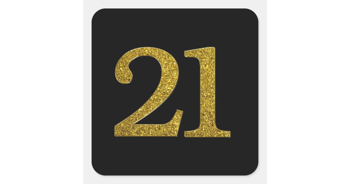 Gold Glitter Number 21 Wide Font Square Sticker | Zazzle