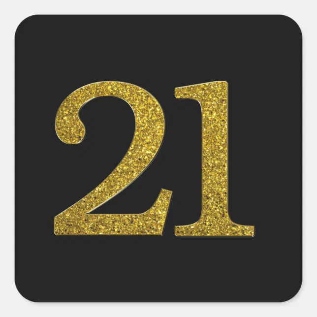 Gold Glitter Number 21 Wide Font Square Sticker | Zazzle