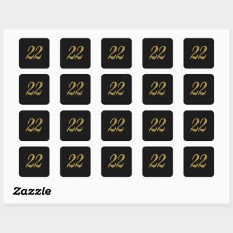 Gold Glitter Number 22 Square Sticker | Zazzle