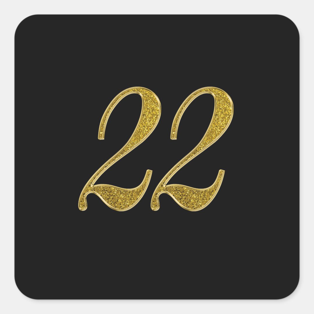 Gold Glitter Number 22 Square Sticker | Zazzle