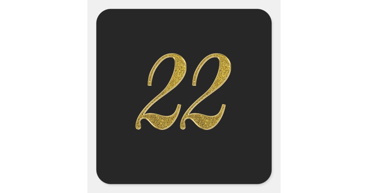 Gold Glitter Number 22 Square Sticker | Zazzle