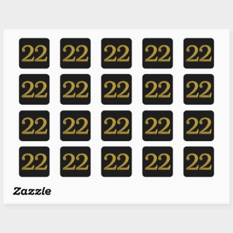 Gold Glitter Number 22 Wide Font Square Sticker | Zazzle