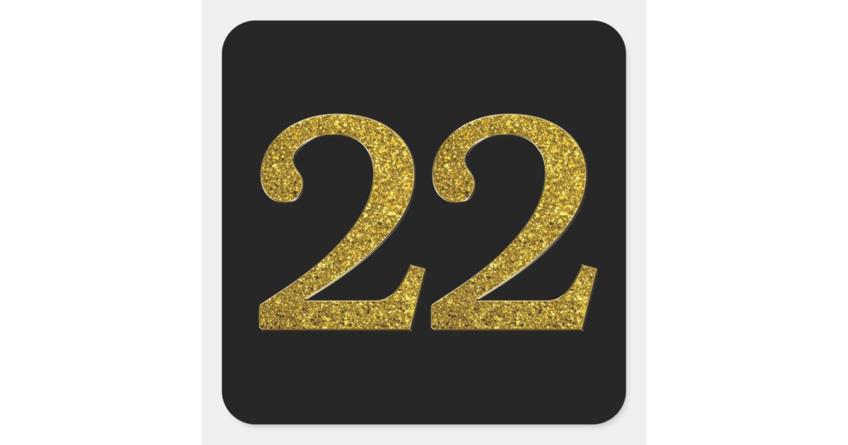 Gold Glitter Number 22 Wide Font Square Sticker | Zazzle