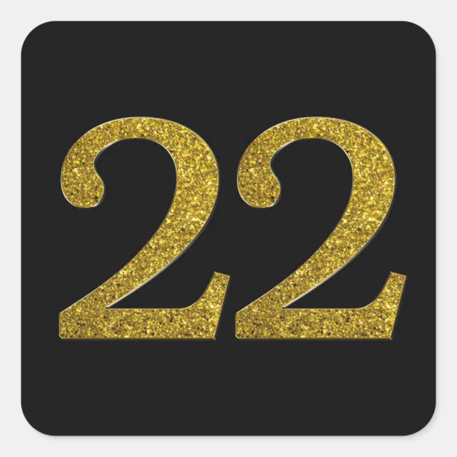 Gold Glitter Number 22 Wide Font Square Sticker | Zazzle
