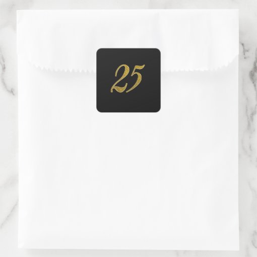 Gold Glitter Number 25 Square Sticker | Zazzle