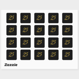 Gold Glitter Number 25 Square Sticker | Zazzle