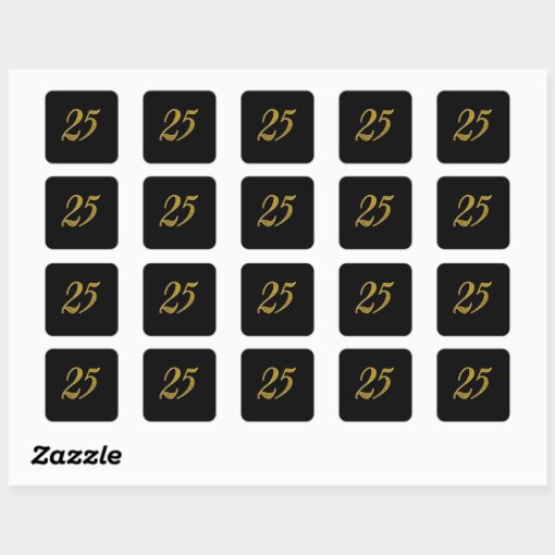 Gold Glitter Number 25 Square Sticker | Zazzle