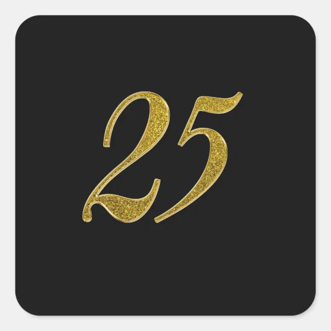 Gold Glitter Number 25 Square Sticker | Zazzle