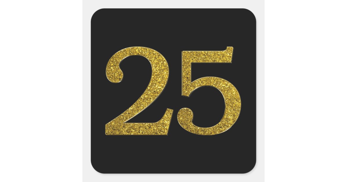 Gold Glitter Number 25 Wide Font Square Sticker | Zazzle
