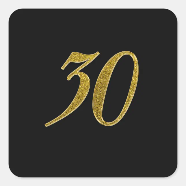 Gold Glitter Number 30 Square Sticker | Zazzle