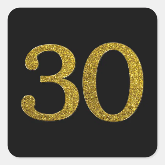 Gold Glitter Number 30 Wide Font Square Sticker | Zazzle