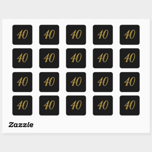 Gold Glitter Number 40 Square Sticker | Zazzle