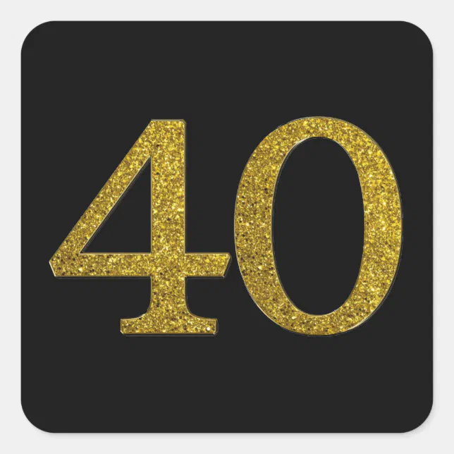 Gold Glitter Number 40 Wide Font Square Sticker | Zazzle