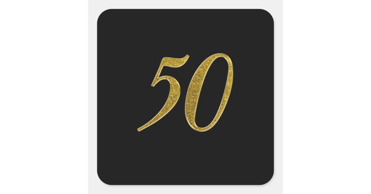 Gold Glitter Number 50 Square Sticker | Zazzle