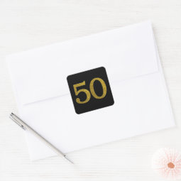 Gold Glitter Number 50 Wide Font Square Sticker | Zazzle