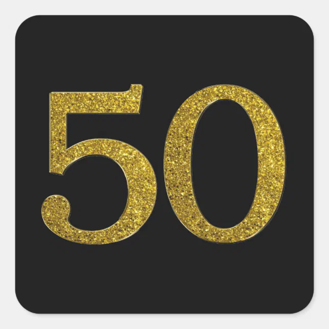 Gold Glitter Number 50 Wide Font Square Sticker | Zazzle