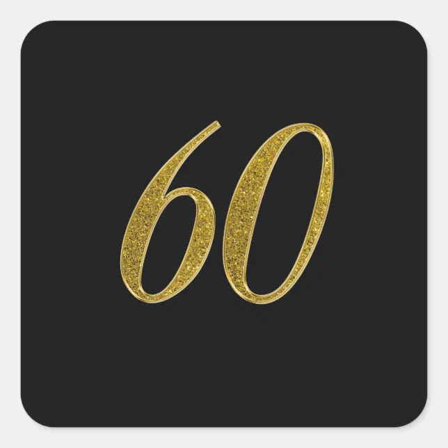 Gold Glitter Number 60 Square Sticker | Zazzle