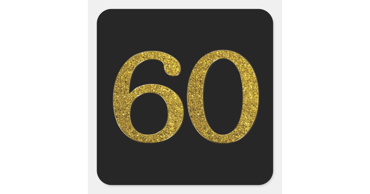 Gold Glitter Number 60 Wide Font Square Sticker | Zazzle