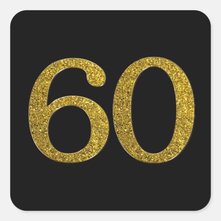 Gold Glitter Number 60 Wide Font Square Sticker | Zazzle