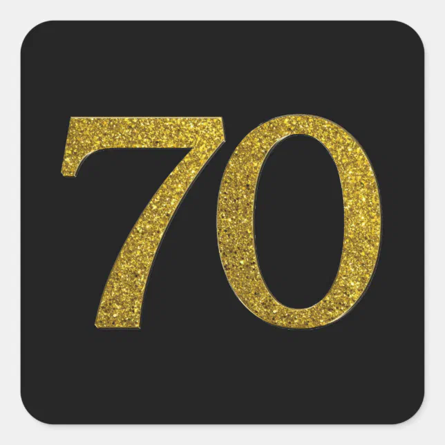 Gold Glitter Number 70 Wide Font Square Sticker | Zazzle