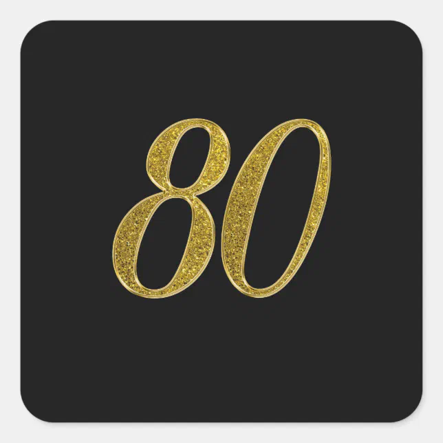 Gold Glitter Number 80 Square Sticker | Zazzle