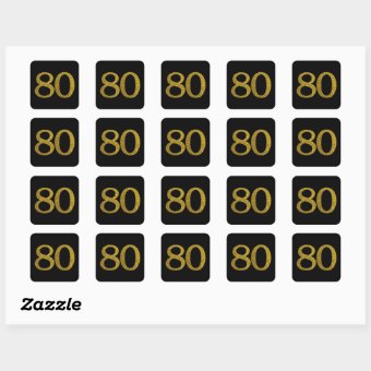 Gold Glitter Number 80 Wide Font Square Sticker | Zazzle