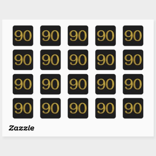 Gold Glitter Number 90 Wide Font Square Sticker | Zazzle