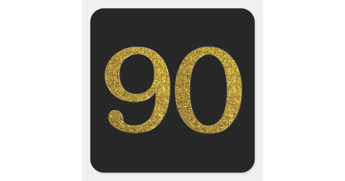 Gold Glitter Number 90 Wide Font Square Sticker | Zazzle