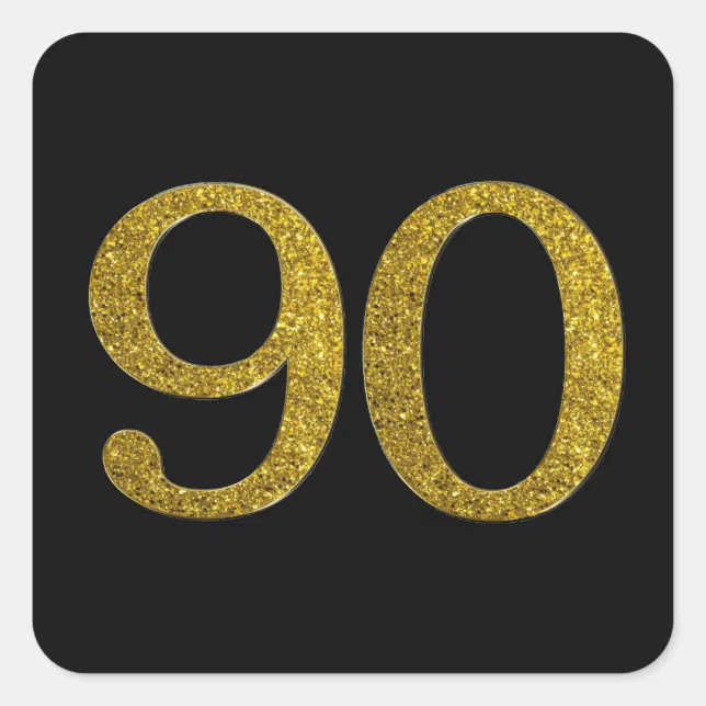Gold Glitter Number 90 Wide Font Square Sticker | Zazzle
