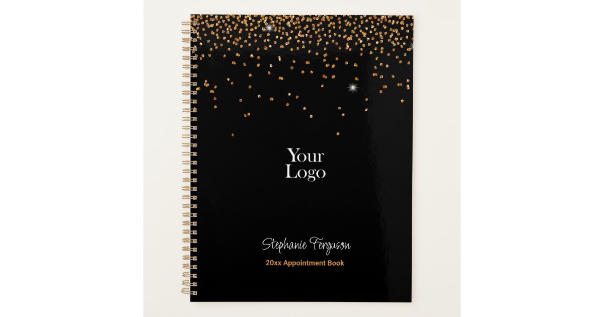 Gold Glitter on Black Background Weekly Monthly Planner | Zazzle