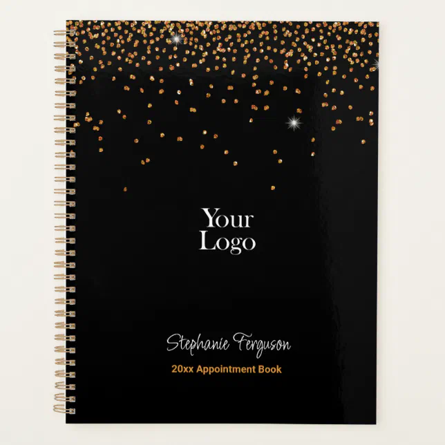 Gold Glitter on Black Background Weekly Monthly Planner | Zazzle