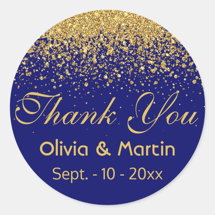 Gold Glitter on Royal Blue Classic Round Sticker | Zazzle