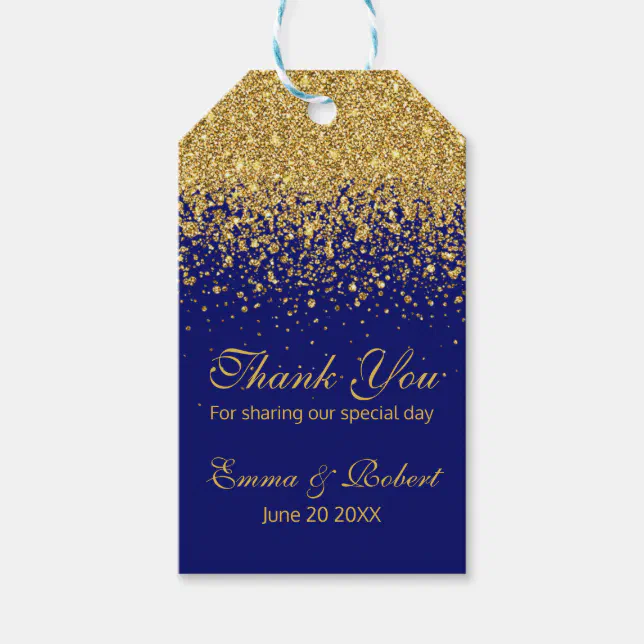 Gold Glitter on Royal Blue Gift Tags | Zazzle