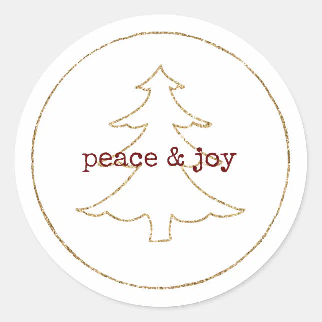 Gold Glitter Outline Christmas Tree Classic Round Sticker | Zazzle