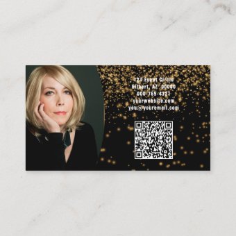 Gold Glitter Over Black Custom Photo QR Code Business Card | Zazzle