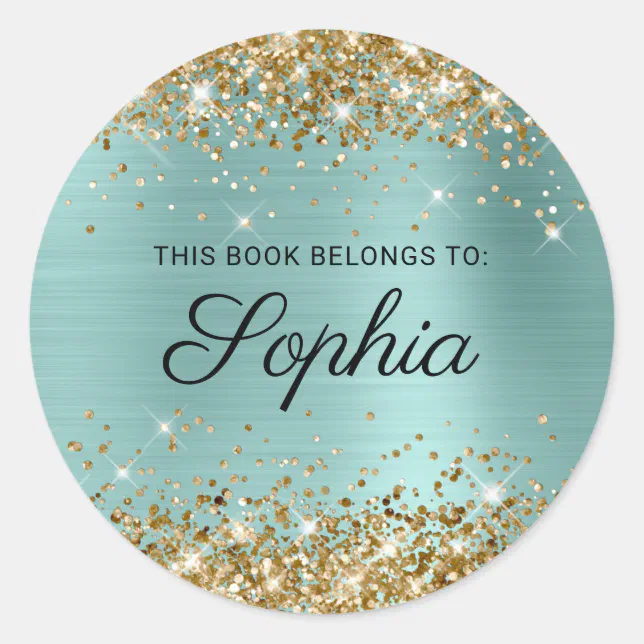 Gold Glitter Pale Turquoise Calligraphy Book Classic Round Sticker | Zazzle