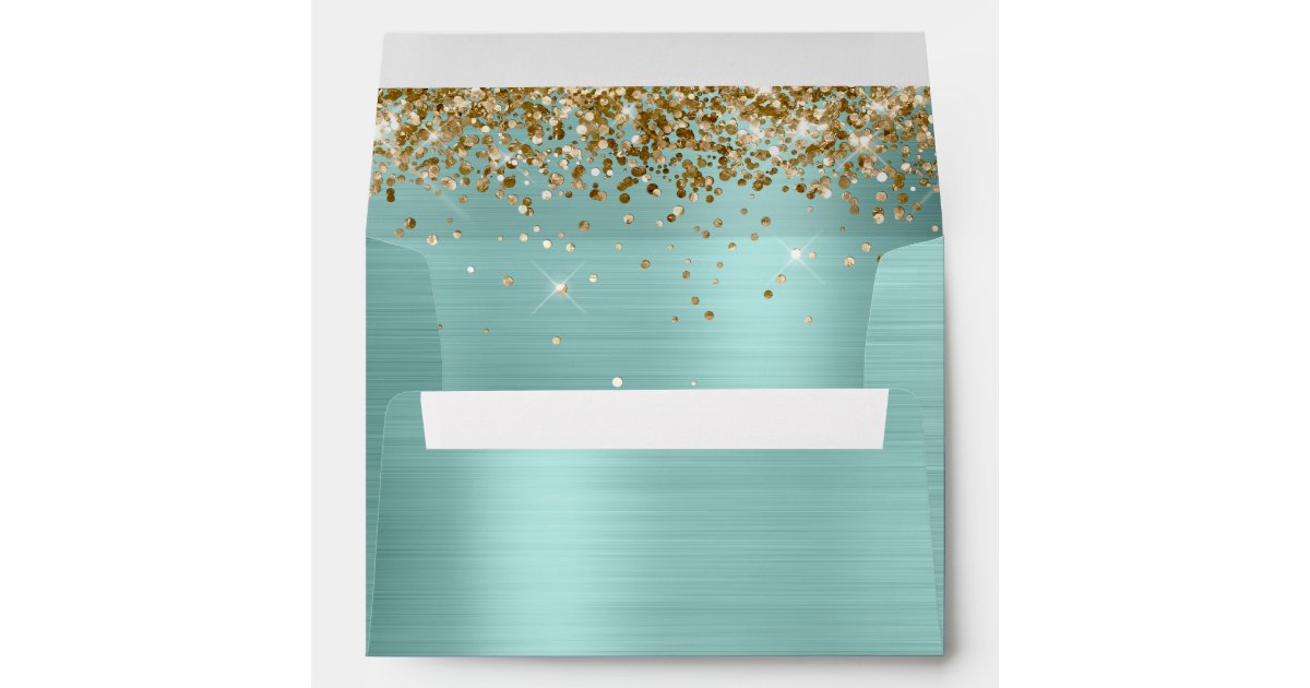 Gold Glitter Pale Turquoise Foil Envelope | Zazzle