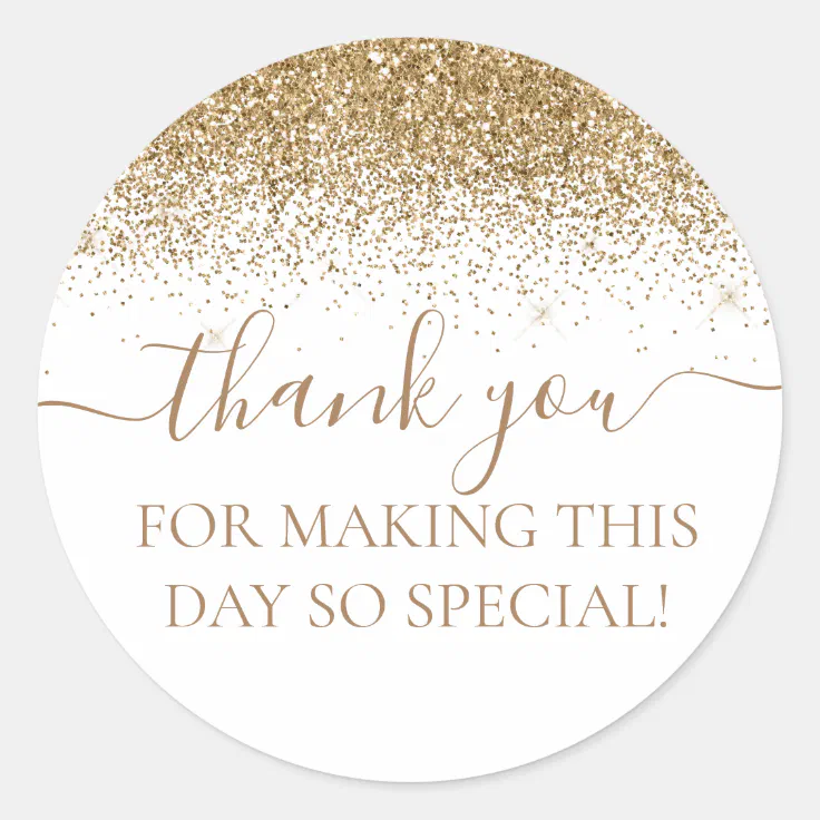 Gold Glitter Party Favor Thank You Classic Round Sticker | Zazzle