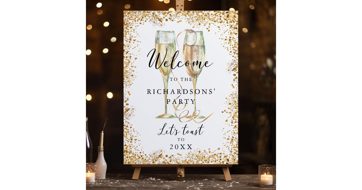 Gold Glitter Party Welcome Sign | Zazzle
