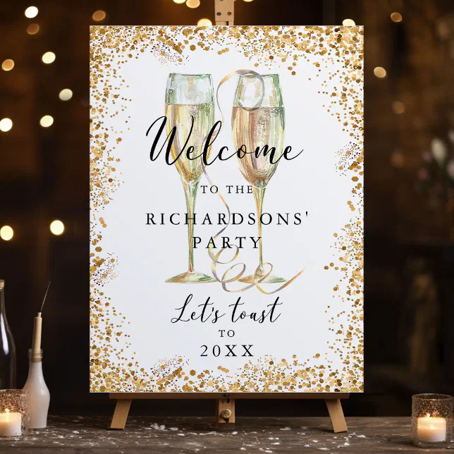 Gold Glitter Party Welcome Sign | Zazzle