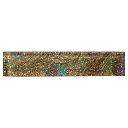 Gold glitter peacock feathers name plate | Zazzle.com