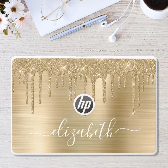 Gold Glitter Personalized HP Laptop Skin | Zazzle